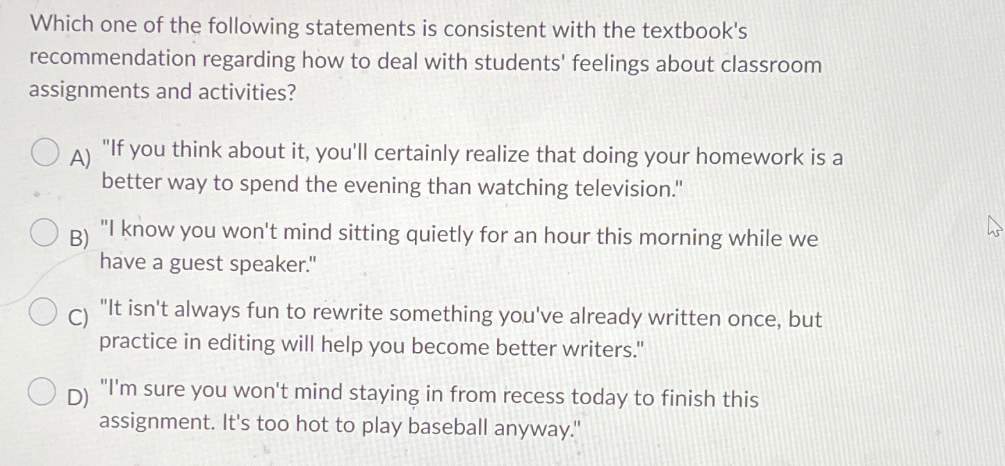 Solved Which one of the following statements is consistent | Chegg.com