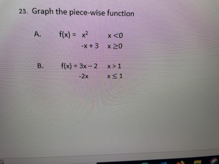 Solved 23. Graph the piece-wise function A. f(x) = x2 -X + 3 | Chegg.com
