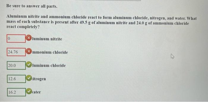 Solved Aluminum nitrite and ammonium chloride react to form | Chegg.com