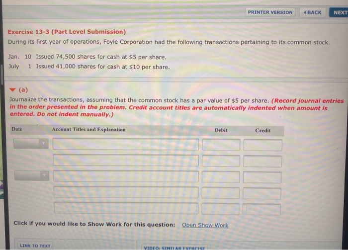 Solved PRINTER VERSION 4 BACK NEXT Exercise 13-3 (Part Level | Chegg.com