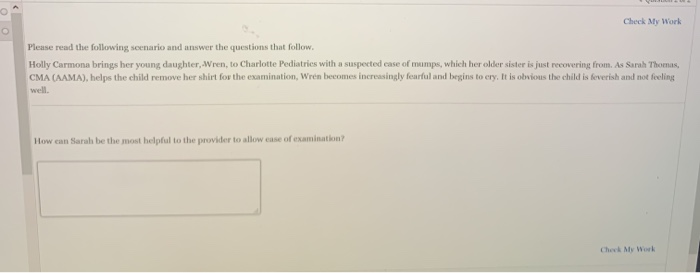 Solved Check My Work Please read the following scenario and | Chegg.com