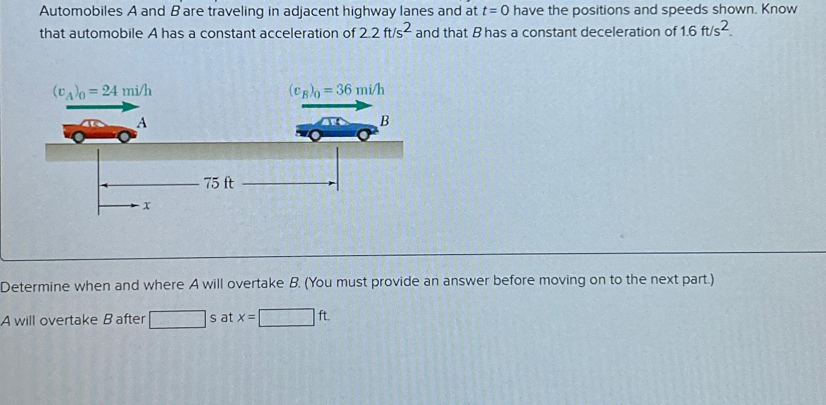 Solved Automobiles A and B are traveling in adjacent highway | Chegg.com