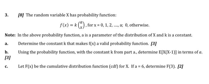 Solved 3. [8] The random variable X has probability | Chegg.com