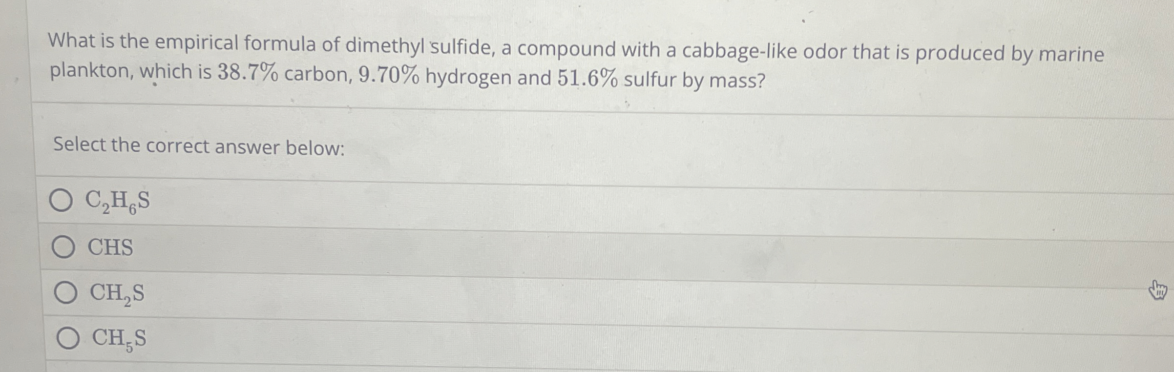 Solved What is the empirical formula of dimethyl sulfide, a | Chegg.com