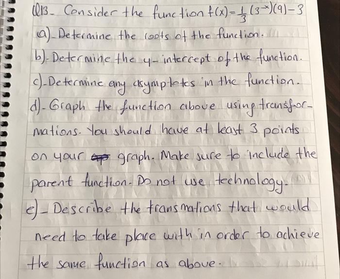 Solved Q13. Consider the function f(x)=31(3−x)(9)−3 a) | Chegg.com