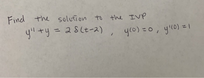 Solved Find the solution to the IVP y"+y = 28(t-2), y(o)=0, | Chegg.com