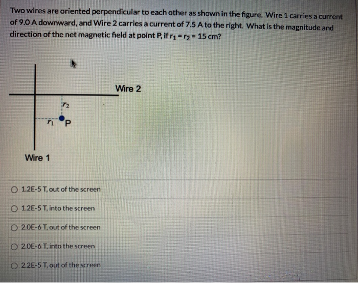 Solved Two wires are oriented perpendicular to each other as | Chegg.com