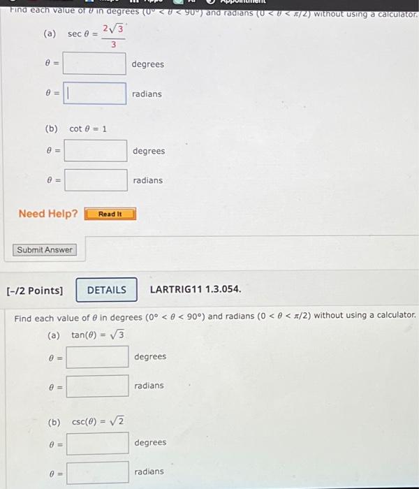 Solved Find each value of θ in degrees ( 0∘