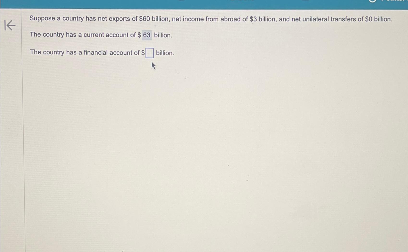 Solved Suppose a country has net exports of $60 ﻿billion, | Chegg.com