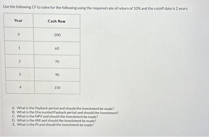 Solved Use the following CF to solve for the following using | Chegg.com