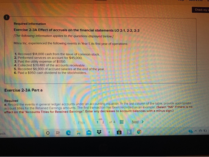 Solved Check my Required information Exercise 2-3A Effect of | Chegg.com