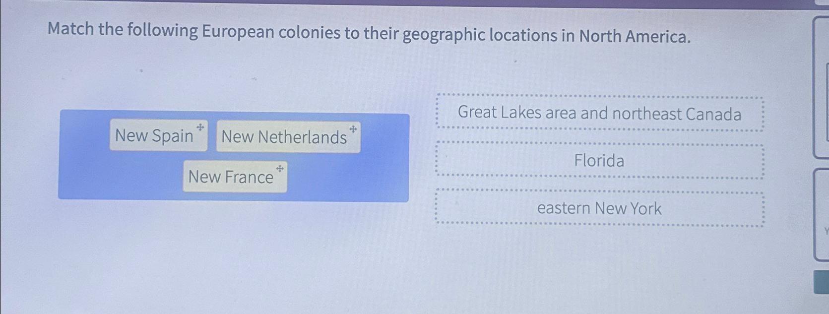 Solved Match the following European colonies to their | Chegg.com