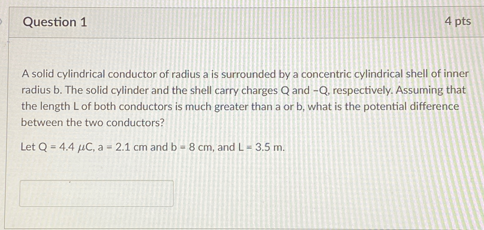 Solved Question 14 ﻿ptsA solid cylindrical conductor of | Chegg.com