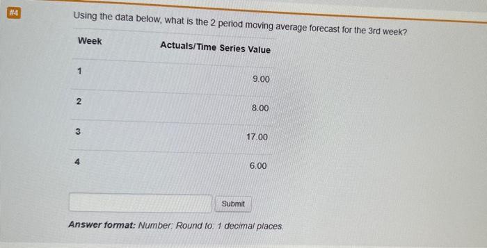 Solved Using The Data Below What Is The 2 Period Moving