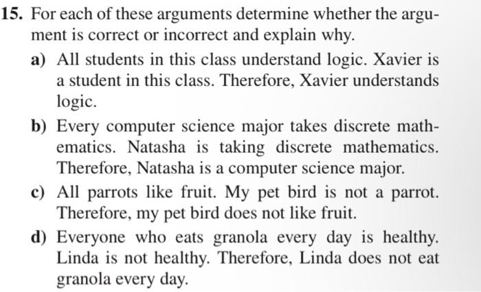 Solved 15 For Each Of These Arguments Determine Whether The