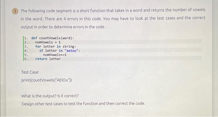 Solved The following code segment is a short function that | Chegg.com