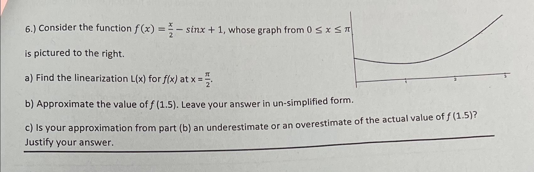 Solved 6.) ﻿Consider the function f(x)=x2-sinx+1, ﻿whose | Chegg.com