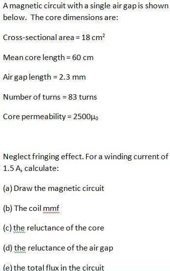 Solved A magnetic circuit with a single a air gap is shown | Chegg.com