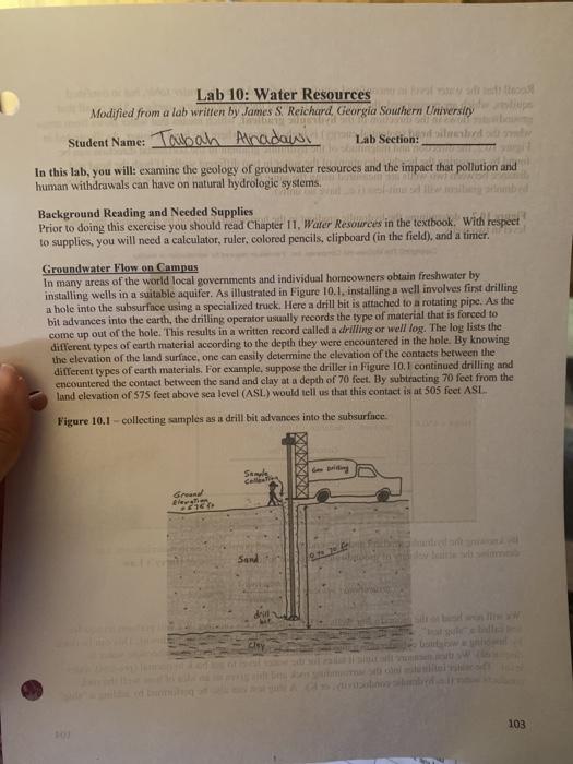 Lab 10: Water Resources Modified from a lab written | Chegg.com