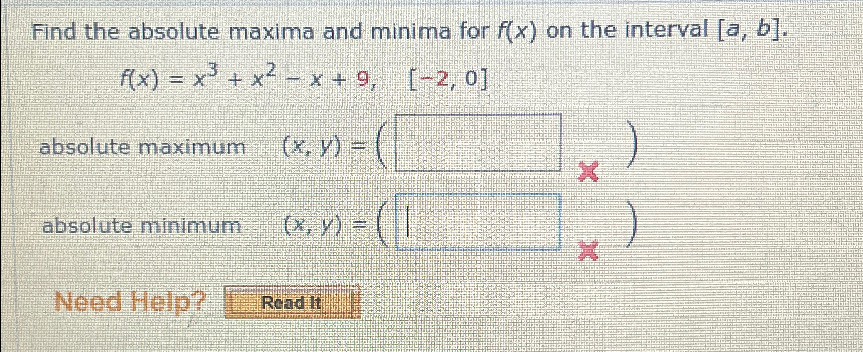 Solved Find the absolute maxima and minima for f(x) ﻿on the | Chegg.com