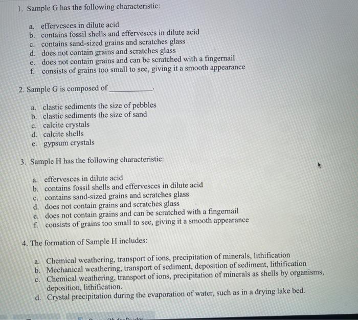 Solved Figure 2. Sedimentary rock samples.1. Sample G has | Chegg.com