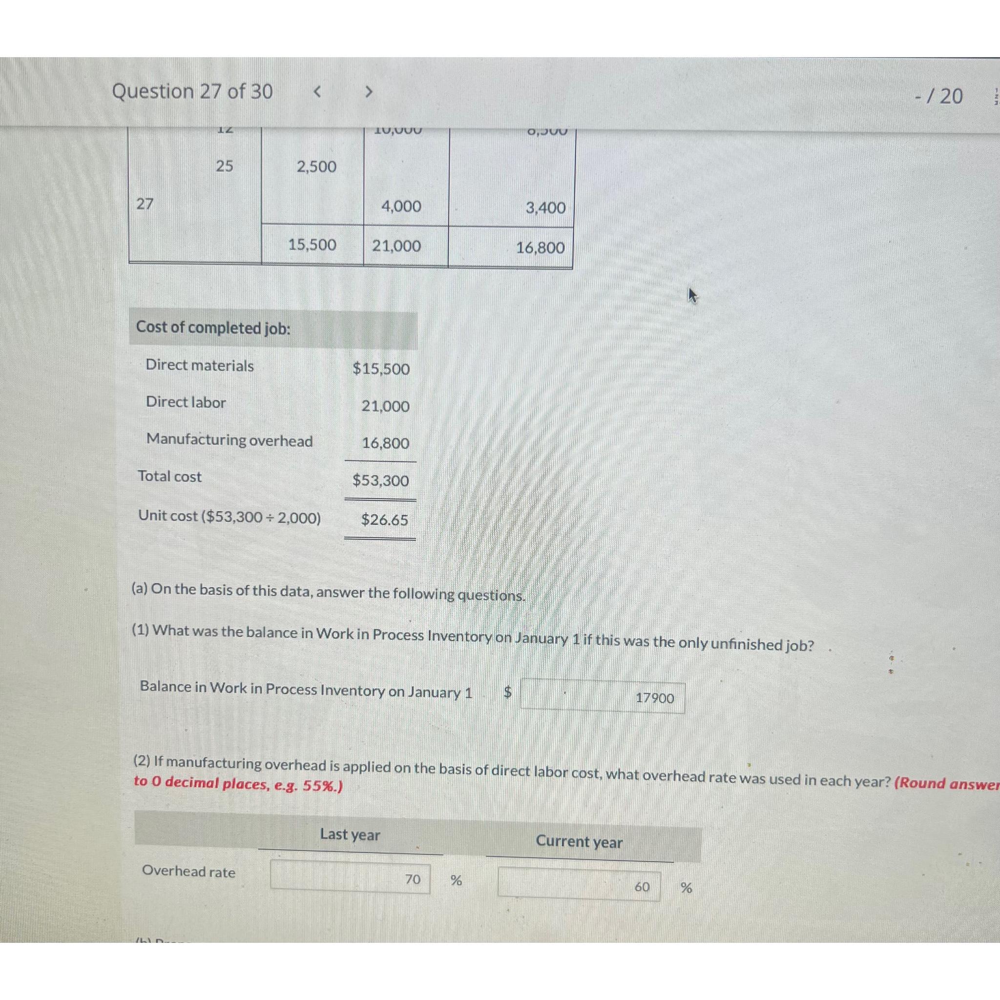 Solved A job order cost sheet for Crane Company is shown | Chegg.com