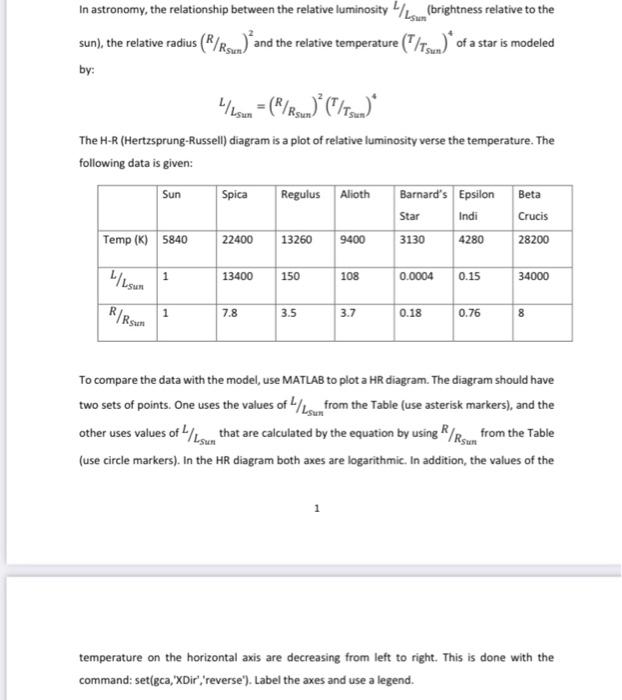 Solved In astronomy, the relationship between the relative | Chegg.com