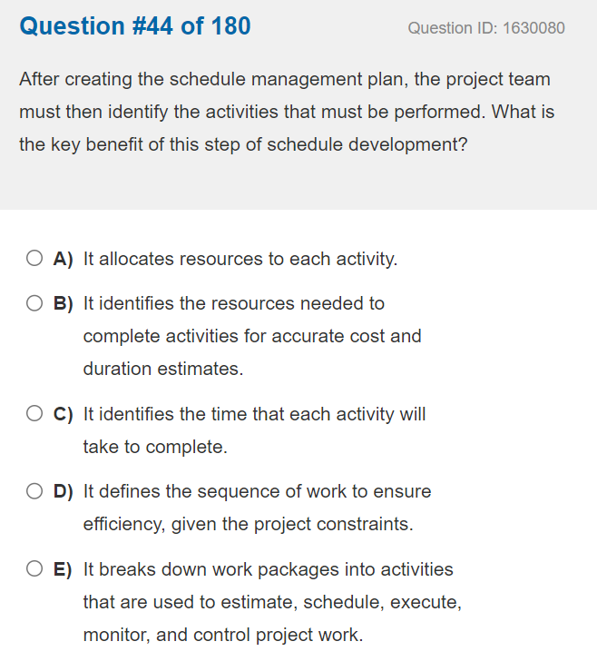 Solved Question #44 ﻿of 180After creating the schedule | Chegg.com