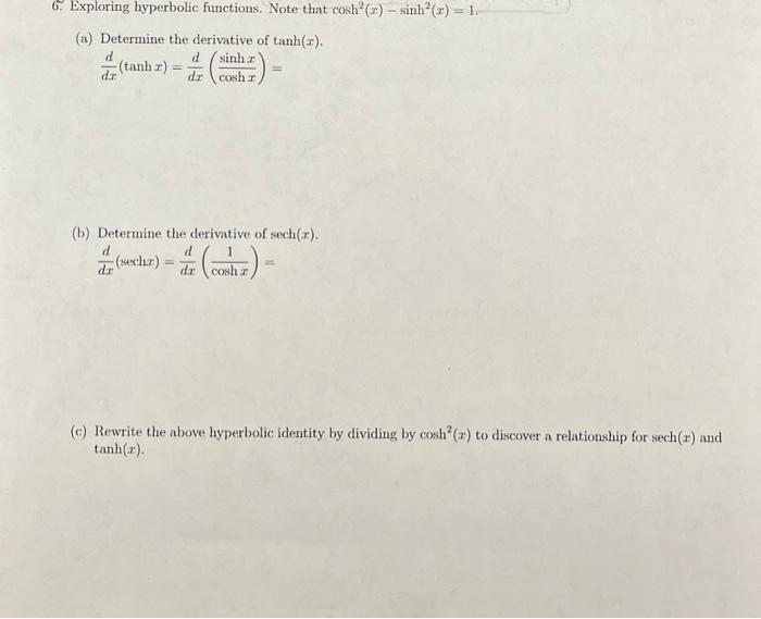 Solved Exploring hyperbolic functions. Note that | Chegg.com
