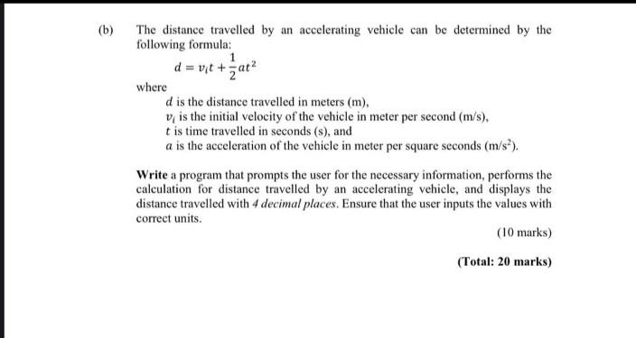 Solved (b) The distance travelled by an accelerating vehicle | Chegg.com