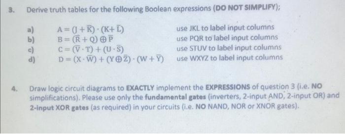 Solved Derive truth tables for the following Boolean | Chegg.com