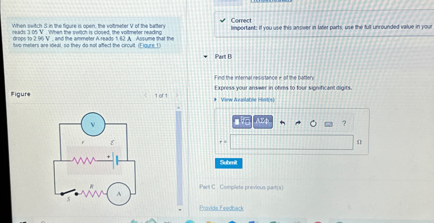 Solved When switch S ﻿in the figure is open, the voltmeter V | Chegg.com