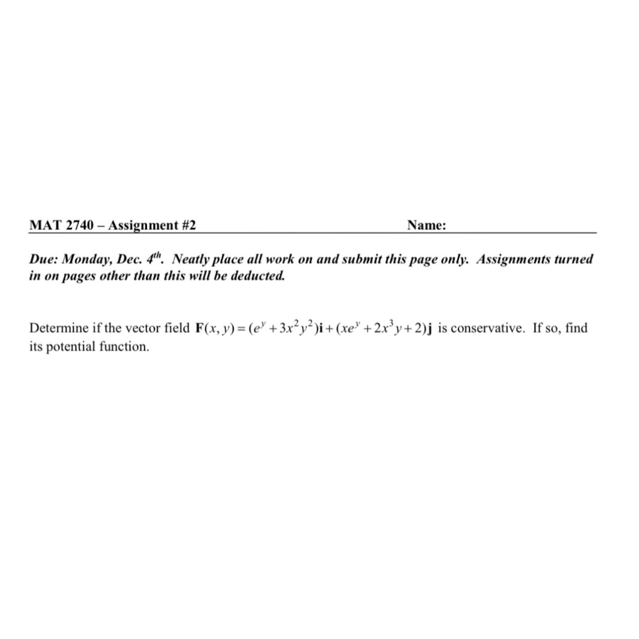 Solved MAT 2740 - ﻿Assignment #2Name:Due: Monday, Dec. 4th . | Chegg.com