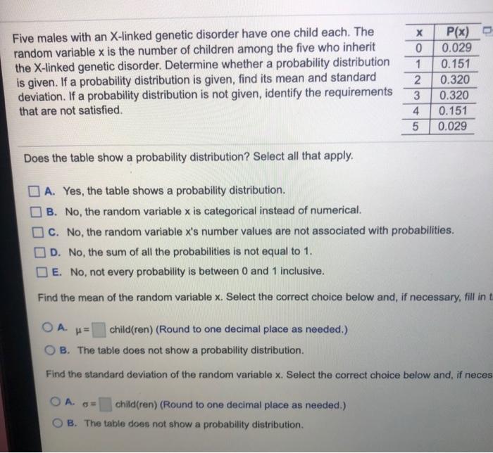 Solved Five males with an X-linked genetic disorder have one | Chegg.com
