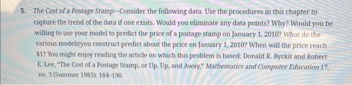 5. The Cost of a Postage Stamp - Consider the | Chegg.com