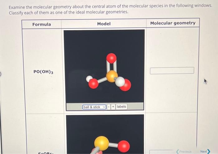 Solved Examine the molecular geometry about the central atom | Chegg.com