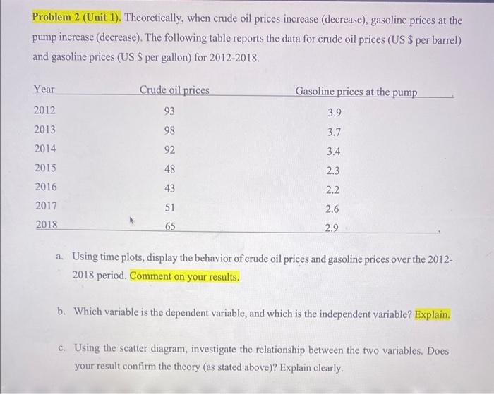 Solved Problem 2 (Unit 1). Theoretically, when crude oil | Chegg.com