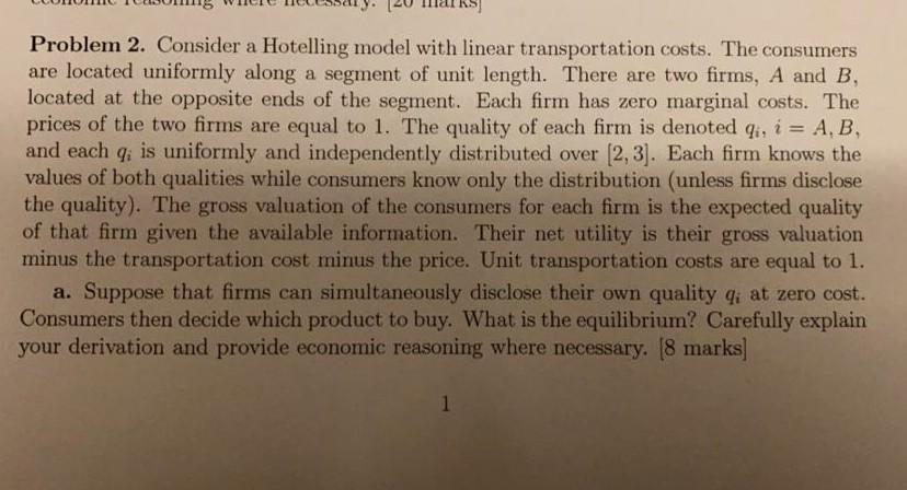 Solved Problem 2. Consider a Hotelling model with linear | Chegg.com
