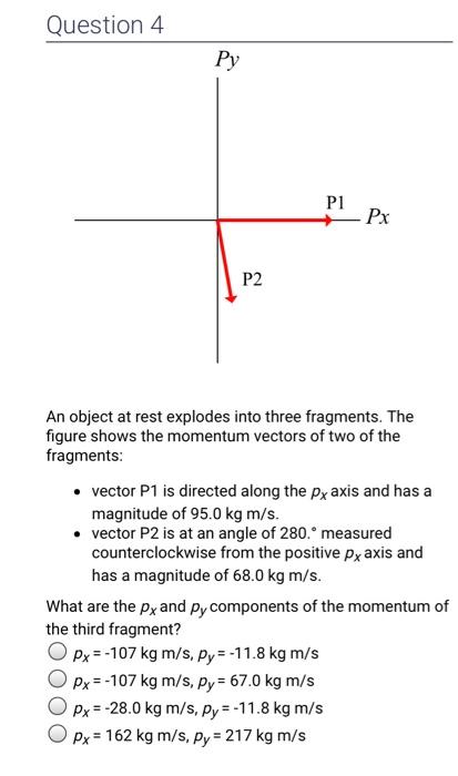 Solved Question 4 Py P1 Px P2 An Object At Rest Explodes 