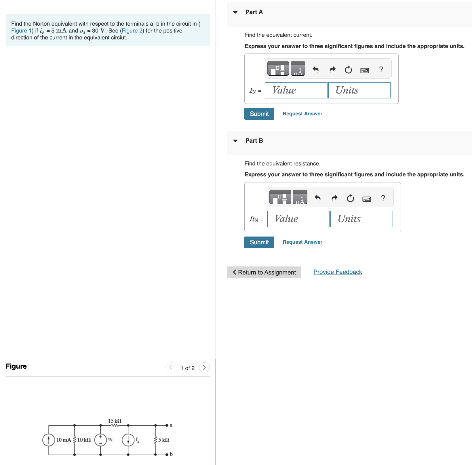 Solved Part AFind the Norton equivalent with respect to the | Chegg.com