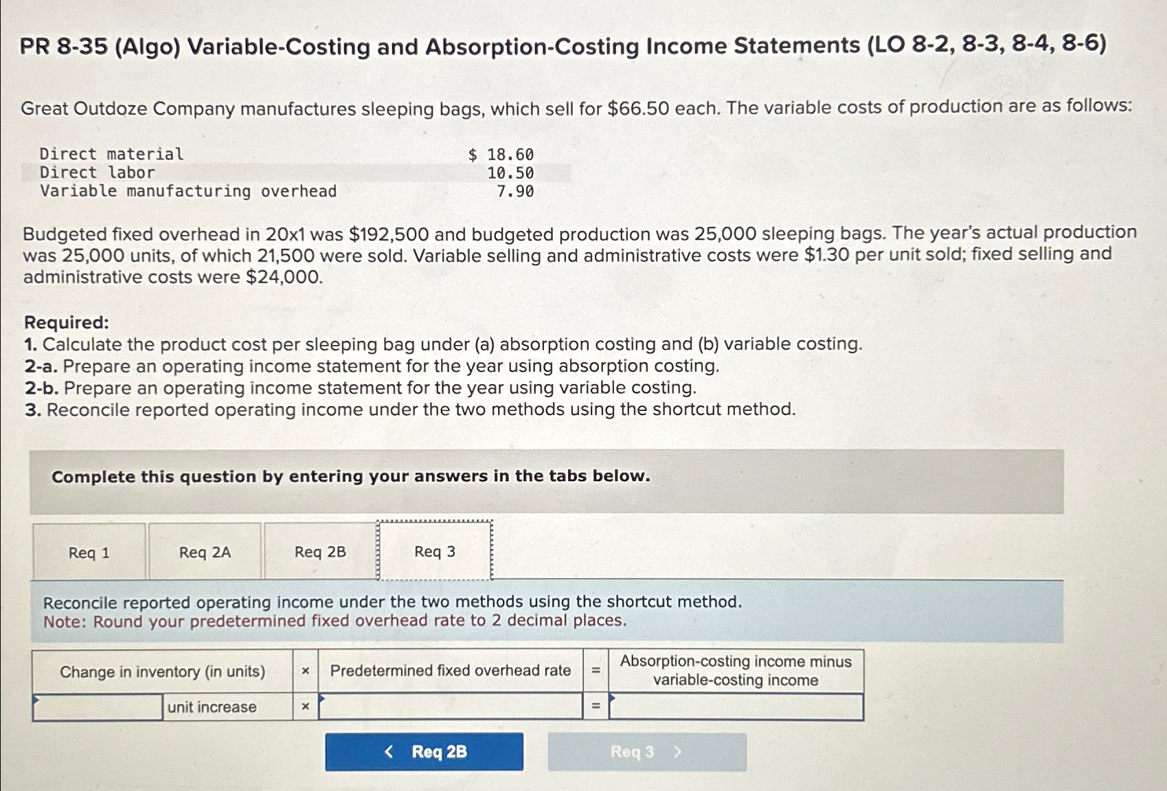 Solved PR 8-35 (Algo) ﻿Variable-Costing and | Chegg.com