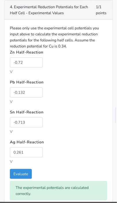 Solved 3. Experimental Cell Potentials - Experimental 1/1 | Chegg.com