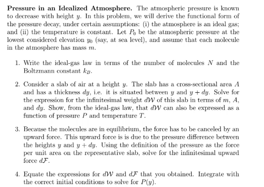 Solved Pressure in an Idealized Atmosphere. The atmospheric | Chegg.com