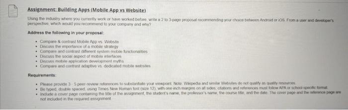 Solved Assignment: Building Apps (Mobile App vs Website) | Chegg.com Solved Assignment: Building Apps (Mobile App vs Website) | Chegg.com