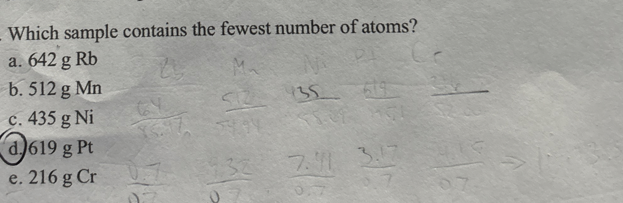 Solved Which sample contains the fewest number of | Chegg.com