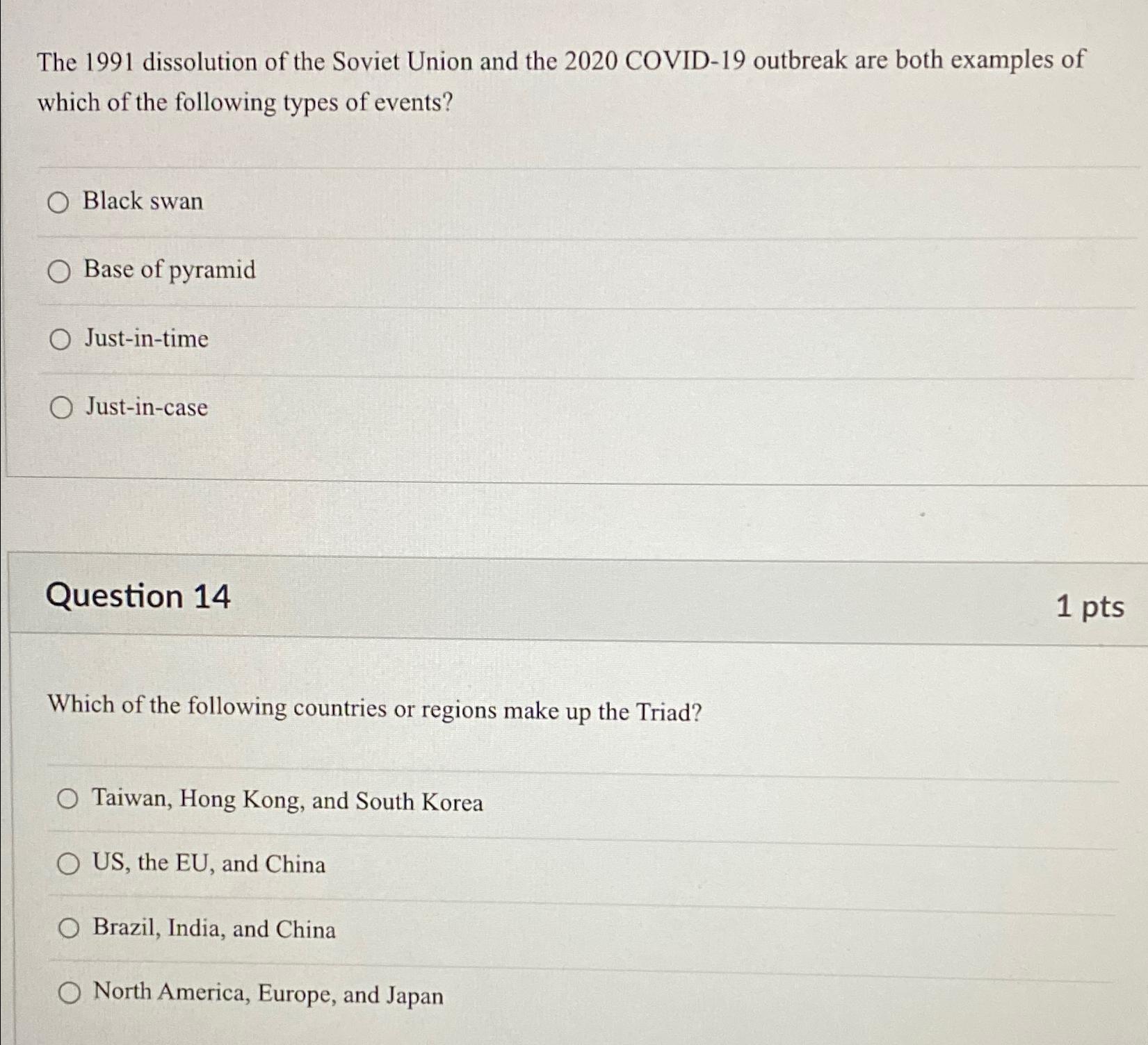 Solved The 1991 ﻿dissolution of the Soviet Union and the | Chegg.com