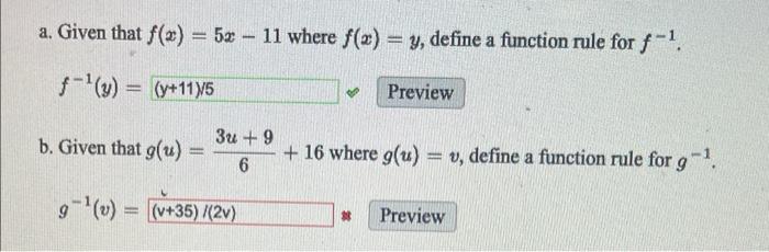 Solved a. Given that f(x)=5x−11 where f(x)=y, define a | Chegg.com