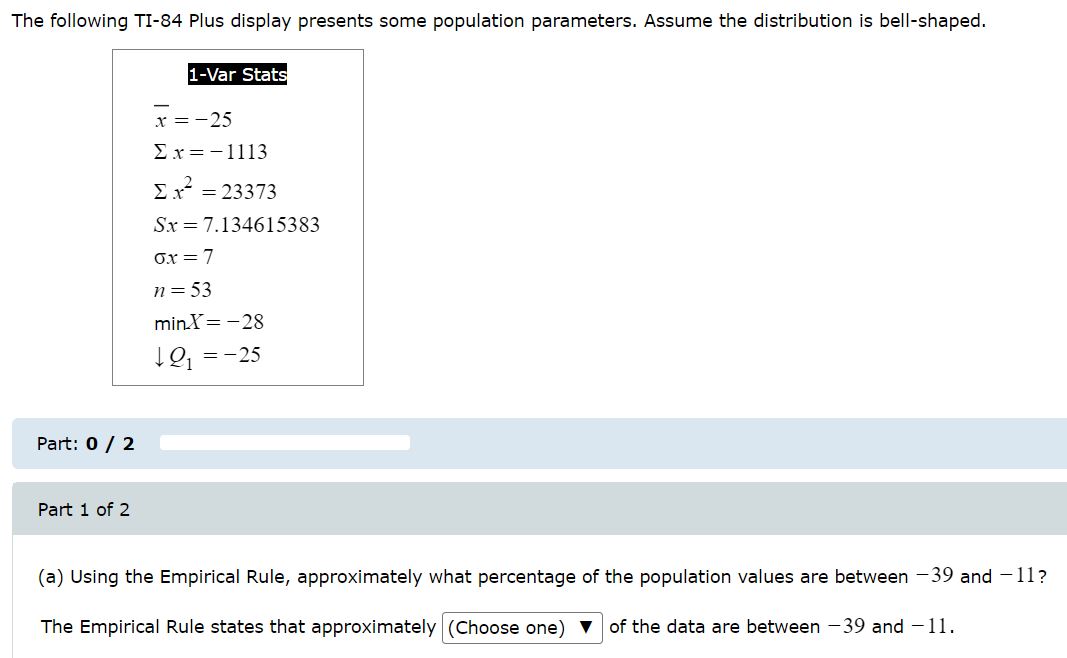Solved The following TI-84 ﻿Plus display presents some | Chegg.com