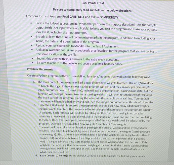 Solved 100 Points Total Be sure to completely read and | Chegg.com
