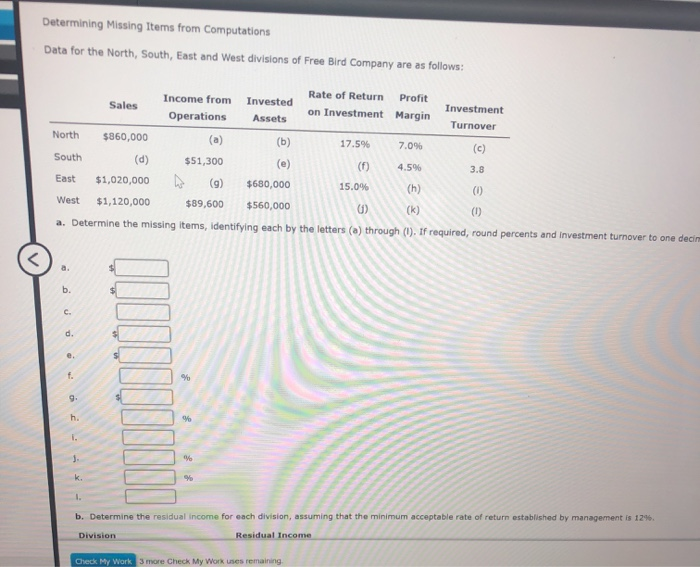 Solved Determining Missing Items from Computations Data for | Chegg.com